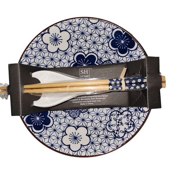SH Home | Dining | Sh Home Floral Printed Ceramic Ramen Bowl Set With ...